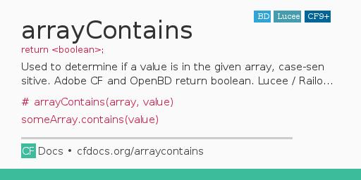 arrayContains Code Examples and CFML Documentation