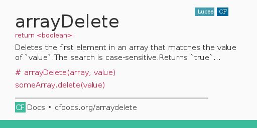arrayDelete Code Examples and CFML Documentation
