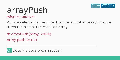 Arraypush Code Examples And Cfml Documentation