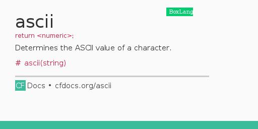 ascii Code Examples and CFML Documentation