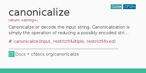 canonicalize Code Examples and CFML Documentation