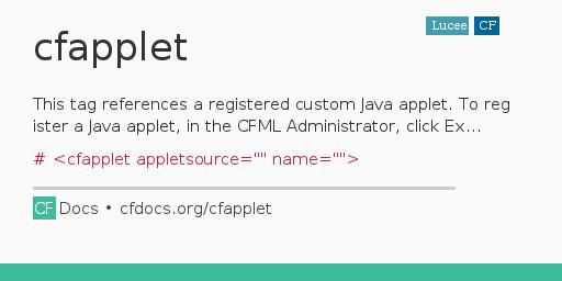 cfapplet CFML Documentation