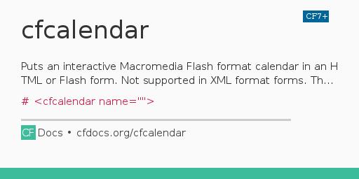 cfcalendar CFML Documentation
