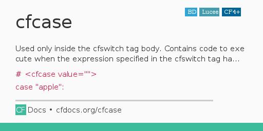 cfcase Code Examples and CFML Documentation