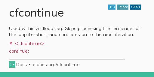 Cfcontinue Code Examples And Cfml Documentation 2939