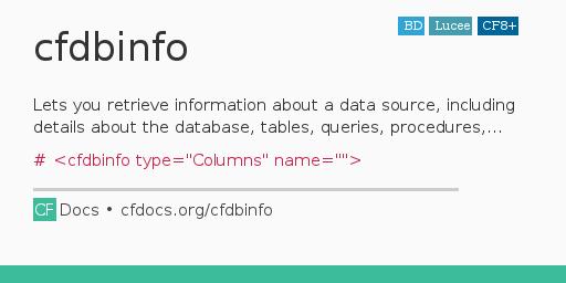 cfdbinfo Code Examples and CFML Documentation