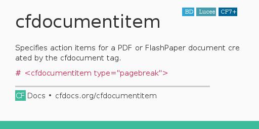 cfdocumentitem Code Examples and CFML Documentation