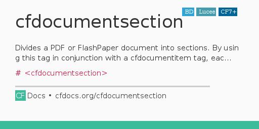 cfdocumentsection Code Examples and CFML Documentation