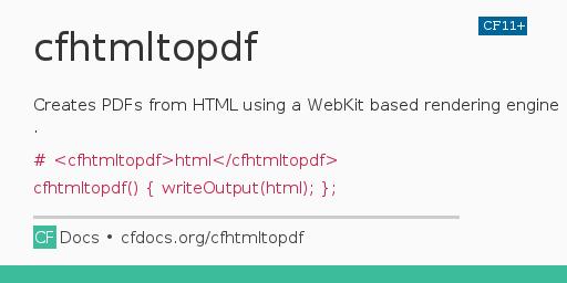 Cfhtmltopdf Code Examples And Cfml Documentation 