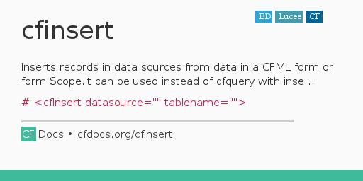 Cfinsert Code Examples And Cfml Documentation 