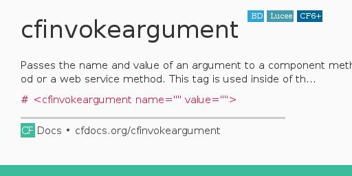 Cfinvokeargument Code Examples And Cfml Documentation 