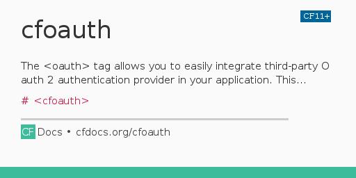 Cfoauth Code Examples And Cfml Documentation