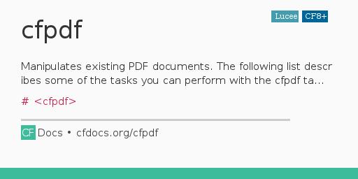 cfpdf Code Examples and CFML Documentation