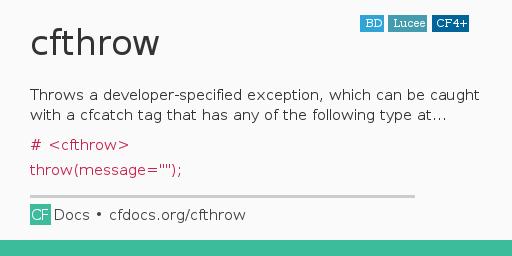 Cfthrow Code Examples And Cfml Documentation 4804