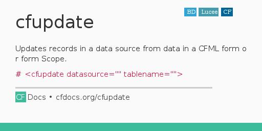cfupdate Code Examples and CFML Documentation