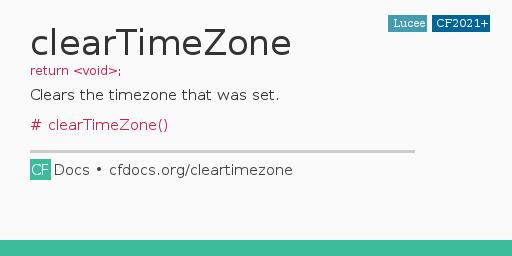 Cleartimezone Code Examples And Cfml Documentation