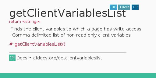 getClientVariablesList CFML Documentation