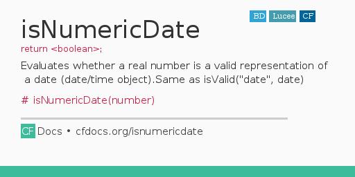 isNumericDate Code Examples and CFML Documentation
