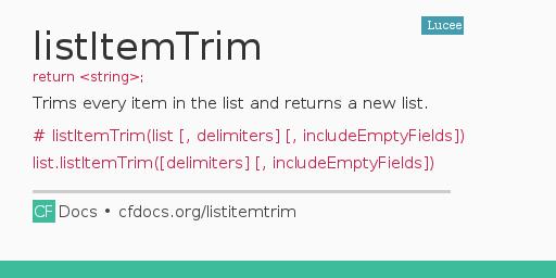 listItemTrim Code Examples and CFML Documentation