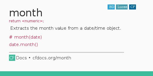 month Code Examples and CFML Documentation