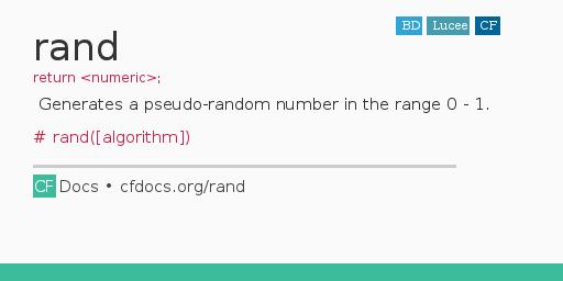 rand Code Examples and CFML Documentation