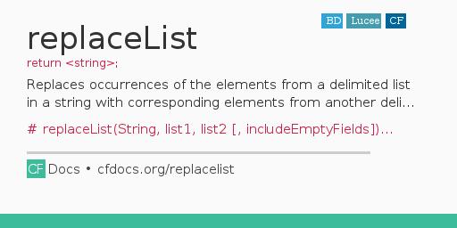 replaceList Code Examples and CFML Documentation