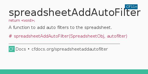 spreadsheetAddAutoFilter CFML Documentation