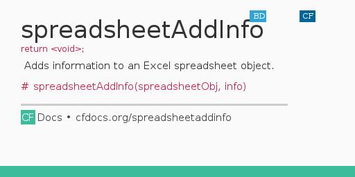 spreadsheetAddInfo Code Examples and CFML Documentation