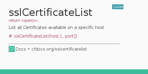 sslCertificateList CFML Documentation