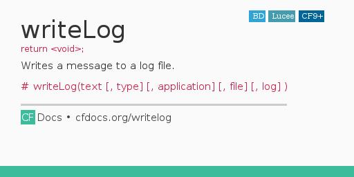writeLog Code Examples and CFML Documentation